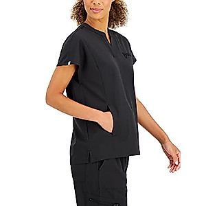 Hanes Women's ComfortFit Stretch Mandarin Collar Scrub Top Black, Medium