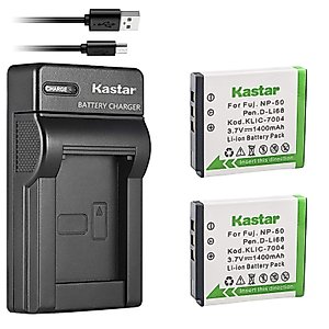 Kastar Battery (X2) & Slim USB Charger for Fujifilm NP-50 BC-50 BC-45W and Fuji FinePix F200EXR F75EXR F70EXR F100fd F60fd F50fd XF1 XP100 XP150 XP170 X20 F605EXR F660EXR F775EXR F900EXR Cameras