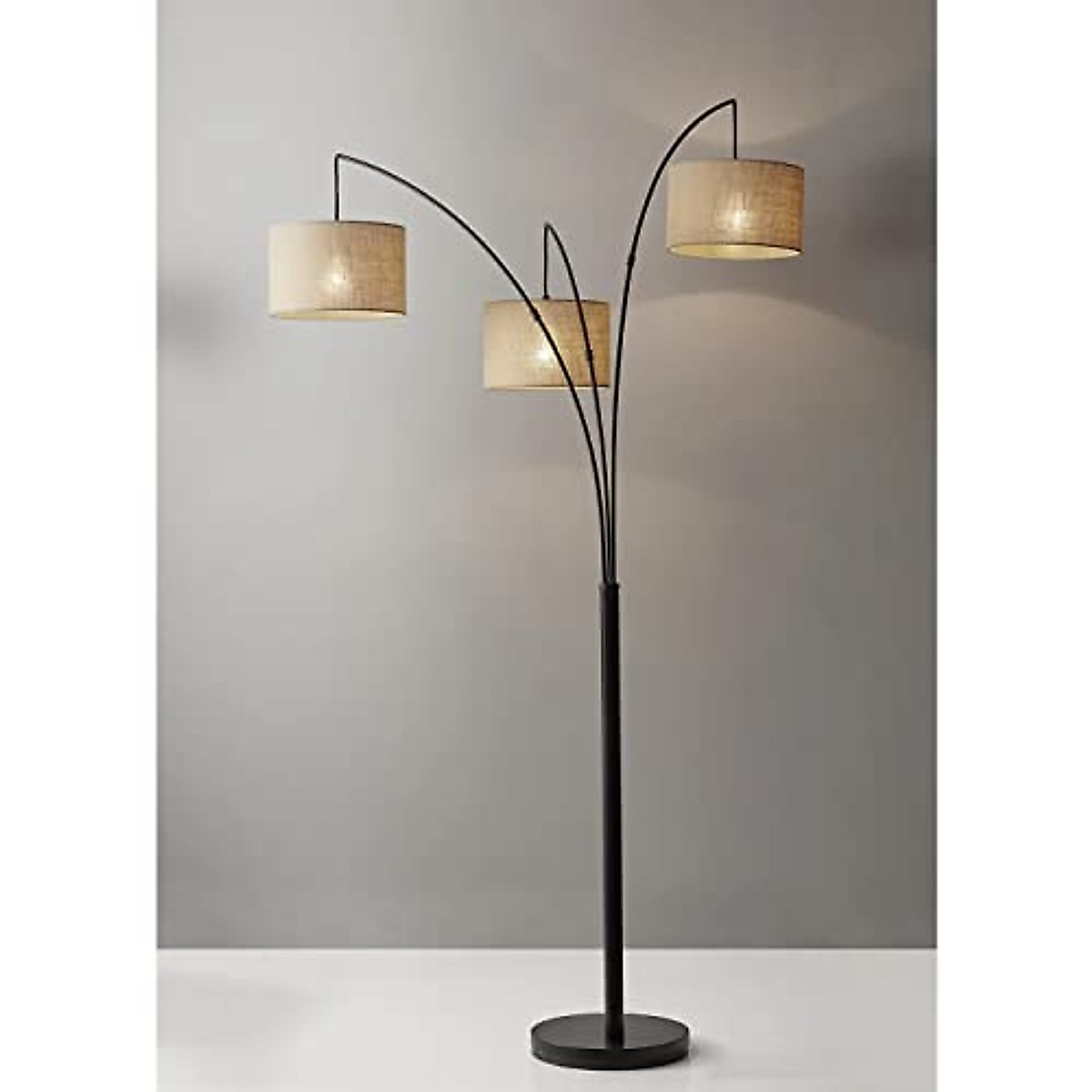 Adesso 4238-26 Trinity Arc Floor Lamp Antique Bronze FinisH, Beige Burlap . Home Decor Lamps and Light Fixtures, 82",3 Arm