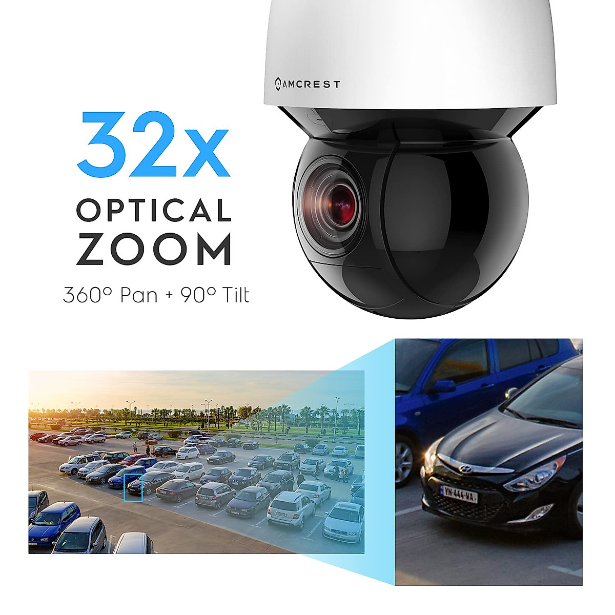 Amcrest 4MP Outdoor PTZ POE + IP Camera Pan Tilt Zoom (Optical 32x Motorized) UltraHD POE+ Camera Security Speed Dome, People and Vehicle Detection AI, 492ft Night Vision POE+ (802.3at) IP4M-1083EW-AI