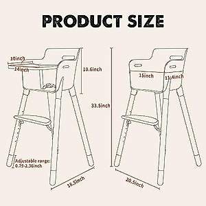 Baby High Chair, Wooden High Chairs for Babies & Toddlers, Highchair with Adjustable Footrest, Removable Tray, Ergonomic Seat Back, Easy to Assemble & Clean, 6 Months to 10 Years Old, White
