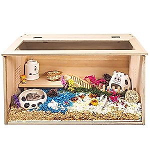 PStarDMoon Hamster Wooden Cage, Upper Door Design, Acrylic Transparent and Visible Hamster Cage Suitable for Small Hamster Syrian Dwarf Hamsters Degus Mice or Other Similar（23.6''X11.8''X15.7''