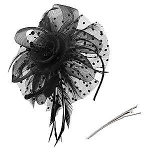 American Trends Fascinators Hat for Women Tea Party Hat Fashion Flower Feathers Headbands Derby Wedding Hat Hair Clip for Girls Women Black