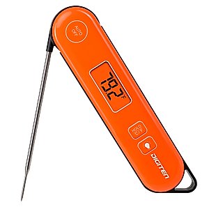 Digital Instant Read Meat Thermometer, Waterproof Foldable Probe, for BBQ, Kitchen, Food Cooking, Candy Making, Deep Fry, Grill, Cheese Making and Roast Turkey, Orange