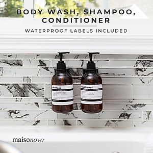 MaisoNovo Shampoo and Conditioner Dispenser with Wall Mounts - 4 Pack Mixed Scent Foaming Hand Soap Tablets + 1 Black Glass Dispenser