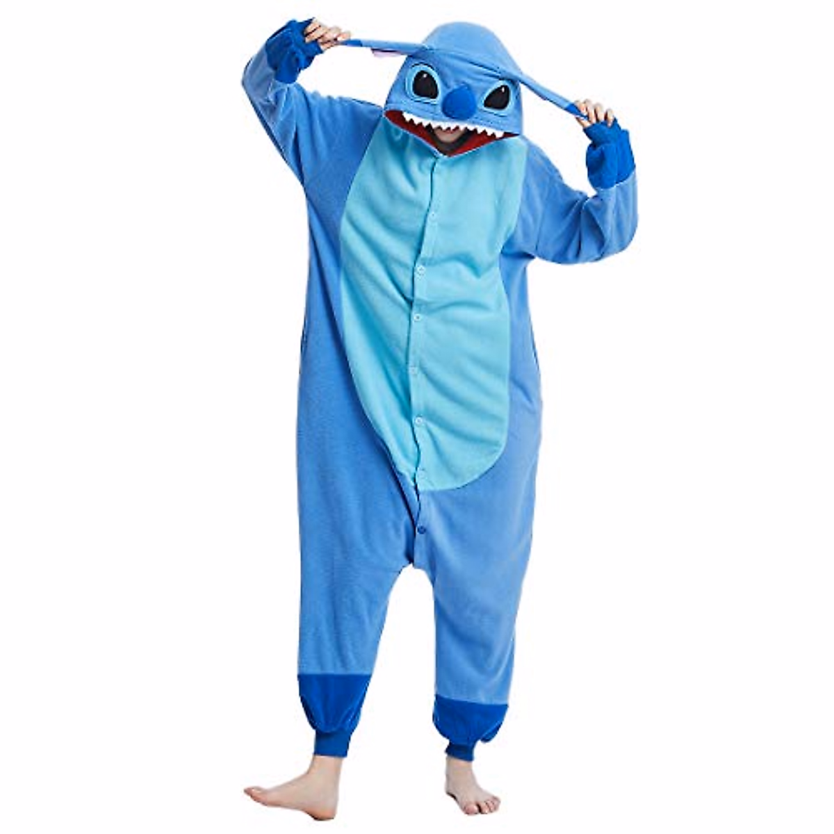 OGU' DEAL Unisex-adult Onesie Pajamas Stitch Animal Sleepwear for Halloween Party Costumes,Daily Cartoon Outfit(Blue,XL)