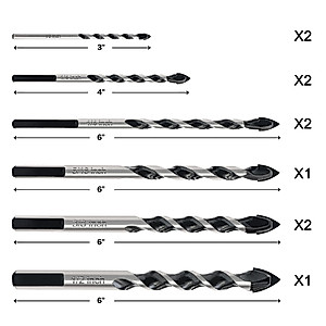 GMTOOLS 10pcs Masonry Drill Bits Set, 1/8 to 1/2" Concrete Drill Bit Set, Multi-Material Drill Bits for Brick, Tile, Cement, Ceramic, Glass, Plastic, Industrial Strength Carbide Tip with Storage Box