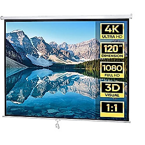 ZENY Portable Projector Screen Manual Pull Down 120 Inch 1:1 Hanging Projection Screen 4K Indoor Outdoor Movies Screen for Home Theater Office Video Game