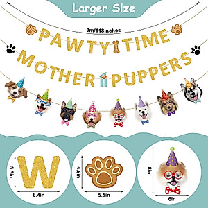 3 Pieces Let's Pawty Banner Dog Birthday Party Supplies Gold Glitter Mother Puppers Pawty Time Dog Banners for Dog Birthday Party Decorations