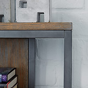 homestyles Barnside Metro Hall Tree Constructed of Mixes Media, Gray Metal Frame with Multi-toned Driftwood Finish with Two Large Storage Baskets and Four Hooks