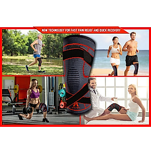 ATHLEDICT Knee Brace Compression Sleeve with Strap for Best Support & Pain Relief for Meniscus Tear, Arthritis, Running, Basketball, MCL, Jogging, Post Surgery Recovery for Men & Women, L