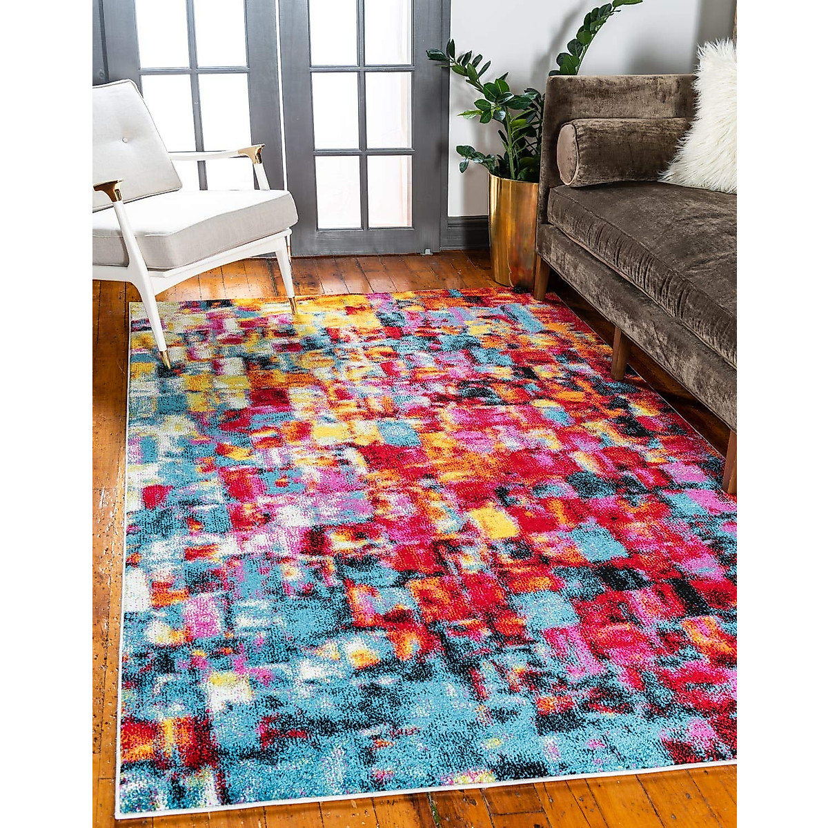 Unique Loom Lyon Collection Bright Modern Abstract Area Rug, 5 ft x 8 ft, Multi/Blue