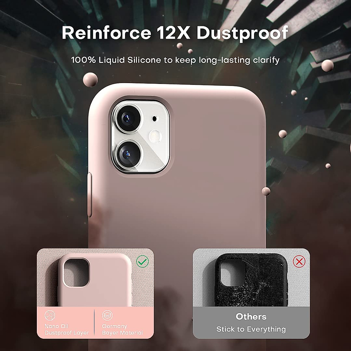 TOCOL 5 in 1 Designed for iPhone 11 Case, with 2 Pack Screen Protector + 2 Pack Camera Lens Protector, Liquid Silicone Slim [Anti-Scratch] [Drop Protection] for iPhone 11 Phone Case, Pink