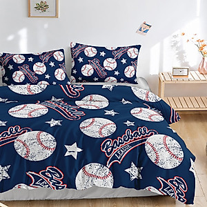 QOOMO Baseball Duvet Cover Set King Size,Sports 3 Piece Bedding Set,0 Comforter Cover with Pillowcases,Ultra Soft,100% Polyester,No Comforter,No Sheets