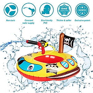 2 Pack Inflatable Kids Pool Floats with Water Gun, Pool Toys for Kids Ages 4-8, Blow Up Pool Floats Kids, Toddlers Swimming Pool Game Toys, Firetruck and Pirate Ship Floaties for Boys Girls and Child