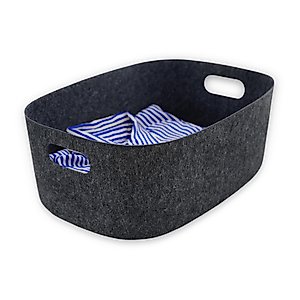 Welaxy Large Storage Basket Felt Open Desk Organize bin Shelf Box with handles lightweight carry for Magazines Books Junk Kids Toys Pet Clothes Laundry (Charcoal)