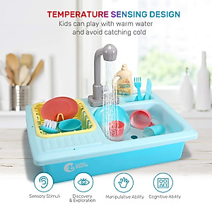 CUTE STONE Color Changing Kitchen Sink Toys, Children Electric Dishwasher Playing Toy with Running Water, Upgraded Faucet, Automatic Water Cycle System Play House Pretend Role Play Toys for Boys Girls