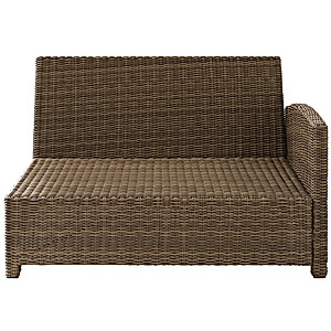 Crosley Furniture Bradenton Outdoor Sectional Right Side Loveseat, 2-Person Wicker Patio Couch for Deck, Brown with Sand Cushions