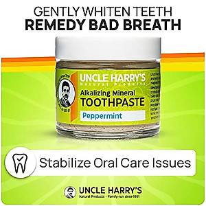 Uncle Harry's Peppermint Remineralizing Toothpaste | Natural Whitening Toothpaste Freshens Breath & Promotes Enamel | Vegan Fluoride Free Toothpaste (4 Pack)