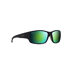 Maui Jim Men's Local Kine Polarized Wrap Sunglasses, Black/Tran Green/Lt Trans Grey/MAUIGreen®, Large