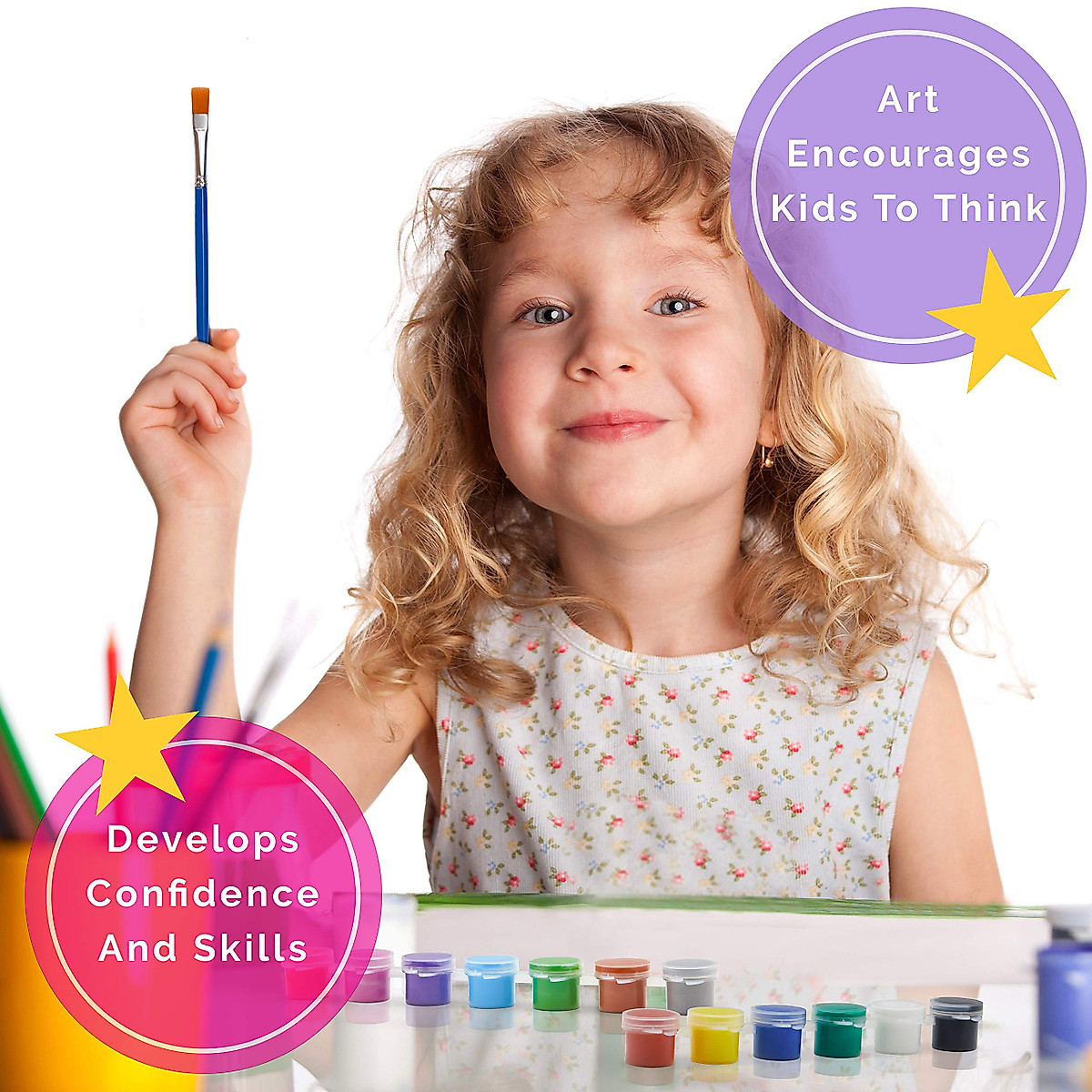 Bulk Acrylic Paint Sets For Kids, 24 Individual Sets of 12 Colored Paints a Glitter Paint and 2 Brushes, For Schools Clubs and Camps, Essential Craft Supplies for All Arts and Crafts Projects