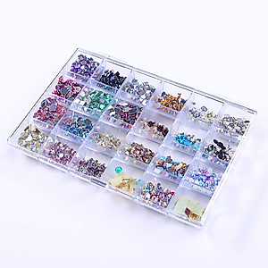 Kemaily 24 Slots Empty Clear Nail Art Decoration Storage Box Nail Glitter Rhinestone Crystal Accessories Container Storage Box