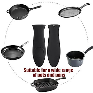 2 Pack Silicone Pan Handle Sleeve, Heat Resistant Cast Iron Skillet Handle Covers for Pots and Pans, Assist Handle Holder Grip for Kitchen Frying Griddles Cookware (Black)