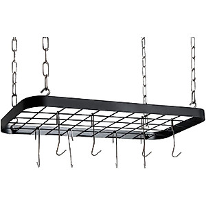 JACKCUBE DESIGN Hanging Pot and Pan Ceiling Rack, Wall Mount Grid Kitchen Pot Organizer Storage Shelves for Utensils, Cookware with 8 S Hooks (24.4 x 11.8 x 1.2 inches)- MK397B