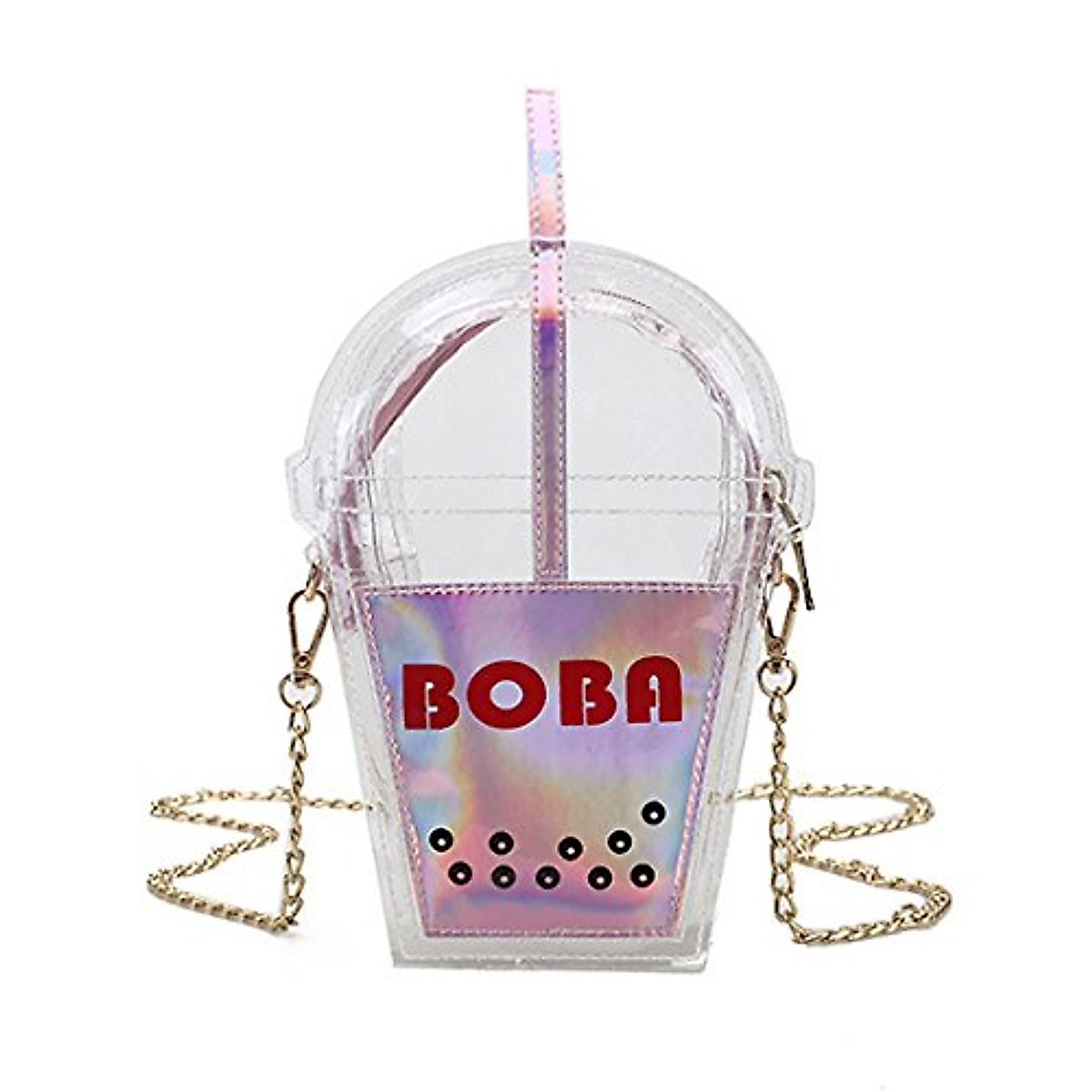 SUKUTU Women's Girls Boba Tea Summer Beach Clear Transparent Cross Body Shoulder Purses