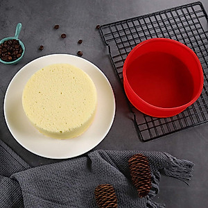 DaKuan Set of 6, Silicone Cake Mold Baking Pans, 4 inch Cake Pans for Baking, Muffin, Cupcake, Layer Cake, Cheese Cake, Chocolate and Rainbow Cake - Red