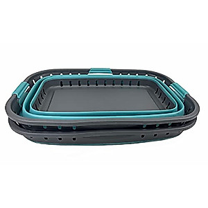 SAMMART 44L (11.6 gallon) Collapsible Plastic Laundry Basket-Foldable Pop Up Storage Container-Portable Washing Tub- pace Saving Hamper, Water Capacity: 35L (9.2 gallon) (Grey/Crystal Blue (Set of 2))