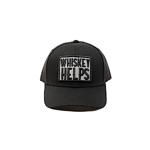 MASHBILL Trucker Hat - Whiskey Helps Embroidered Patch, Snap Closure, Adjustable Mesh Back, One Size Fits Most, for Bourbon & Whiskey Lovers, Men's Mesh Cap