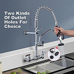 iVIGA Commercial Kitchen Faucet Wall Mount with Pre-Rinse Sprayer 8 Inch Center Wall Mount Kitchen Sink Faucet with 9.6" Add-on Swing Spout 25" Height Faucet with Pull Down Spray