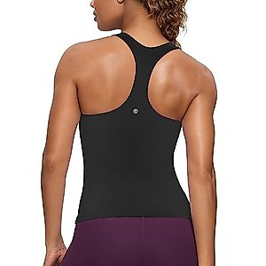 CRZ YOGA Butterluxe Workout Tank Tops for Women Built in Shelf Bras Padded - Racerback Athletic Spandex Yoga Camisole Black Small