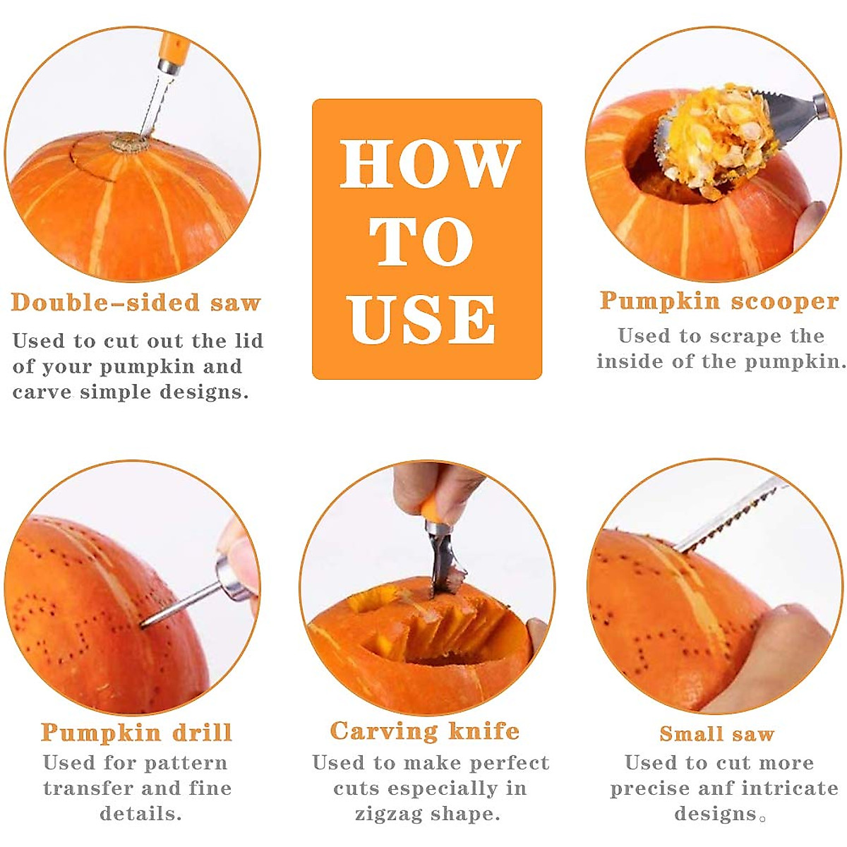 Sunwuun Halloween Pumpkin Carving Kit, 5 Piece tainless Steel Pumpkin Tools, Sturdy Pumpkin Carving Tool Kit for Kids
