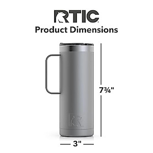 RTIC 20 oz Coffee Travel Mug with Lid and Handle, Stainless Steel Vacuum-Insulated Mugs, Leak, Spill Proof, Hot Beverage and Cold, Portable Thermal Tumbler Cup for Car, Camping, Graphite