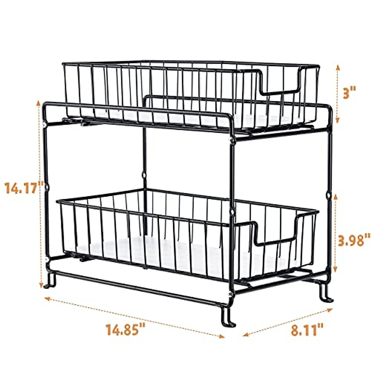 SUFAUY Pull-Out Sliding Drawer, 2 Tier Cabinet Organizer Metal Basket for Countertop Bathroom Storage, 123456