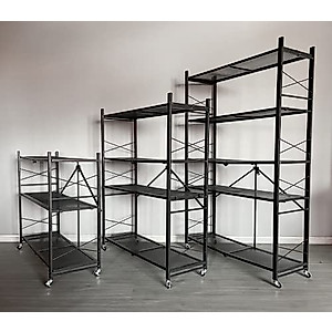 Grezone Foldable Shelves 5 Tier Storage Shelving Unit with Wheels No Assembly Heavy Duty Metal Shelf Rack for Garage Kitchen Hold up to 1250 lbs (39”×13.5”×63”)