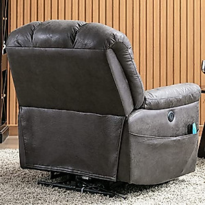 CANMOV Large Power Lift Recliner Chairs with Massage and Heat for Elderly Big People, Heavy Duty Electric Faux Leather Reclining Chairs with USB Port and 2 Side Pockets, Grey