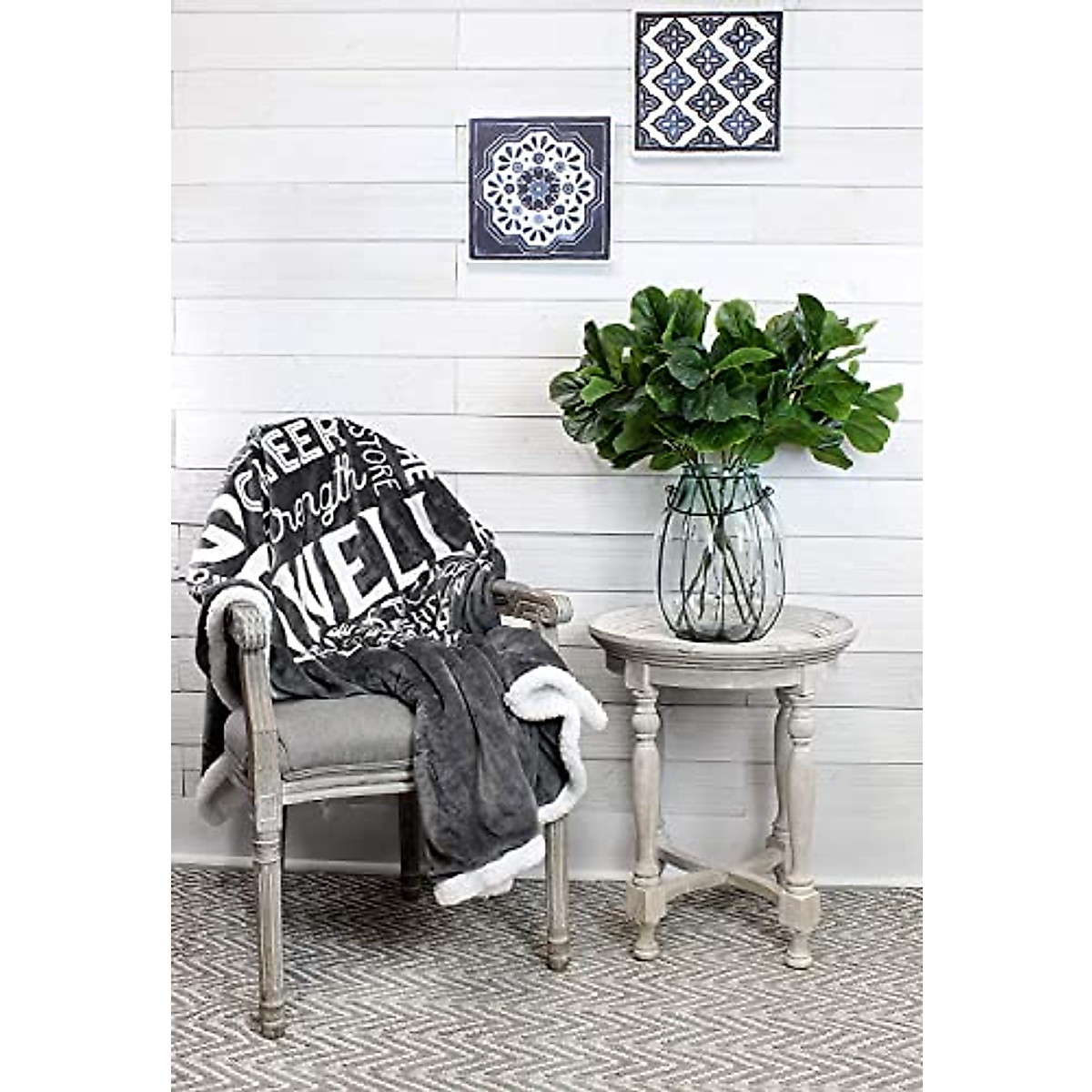 Decorae Healing Thoughts Blanket, Get Well Sherpa Fleece Throw, 5 x 4 Foot, Gray & White