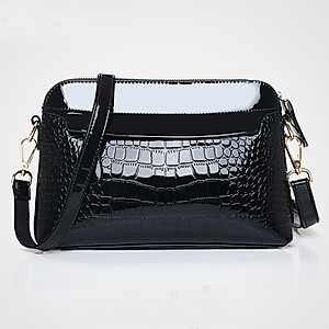 Women PU Patent Leather Alligator Stripe Handbag Clutch Shoulder Bag Cross Body Bag Clutch Handbag Shell Bag(Black)