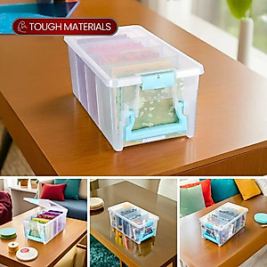 saizone 6925AA Semi Satchel with Removable Dividers, Portable Art & Craft Organizer with Handle, [1] Plastic Storage Case, Clear with Aqua Accents