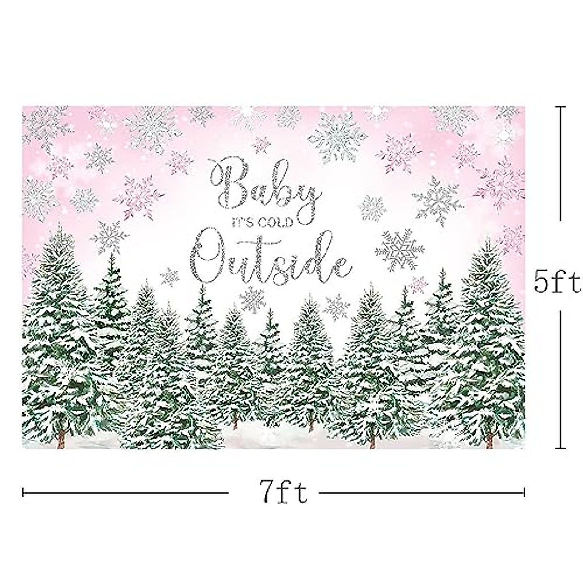 Mehofond 7x5ft Winter Baby Shower Pink and Green Backdrop Baby It's Cold Outside Snowflake Silver Gliter Photography Background Our Little Baby Is on the Way Party Banner Decorations Photo Booth Props