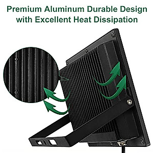 GLORIOUS-LITE 2 Pack 100W LED Flood Light Outdoor, 10000LM LED Work Light with Plug, 6000K Daylight White, IP66 Waterproof Outdoor Floodlights for Yard, Garden, Playground