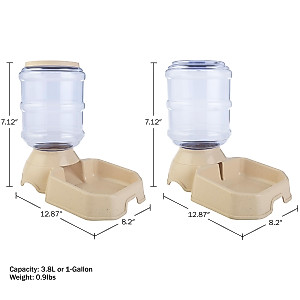 Automatic Cat Feeder and Water Dispenser - 2-Pack 3.8L/1G Dog Food and Water Bowl - Gravity Automatic Water Dispenser for Dogs and Cats by PETMAKER