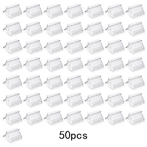 KMOSPAD 50 Pieces Clear Plastic Place Card Holders Game Card Stands Small Wedding Table Sign Stands Place Cards Holders for Photos Memos Board Game Markers Party Favor