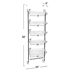 Household Essentials Household Essentials Over the Door Basket Storage Rack, White and Black