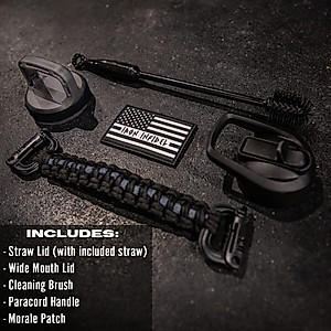 Iron Infidel Battle Bottle Straw Lid & Cleaner Brush Kit - 64 Oz and 32 Oz Water Bottle Lid Replacement with Straw, Wide Mouth Lid, and Long Handle Water Bottle Cleaning Scrub Brush Tool (Black/Grey)