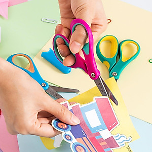 LIVINGO Left Handed Kids Scissors: Blunt Tip Safety Lefty Toddler Child Scissors for School Craft Cutting Paper - 3 Pack 5 inches Comfort Grip Green, Rose Pink, Blue