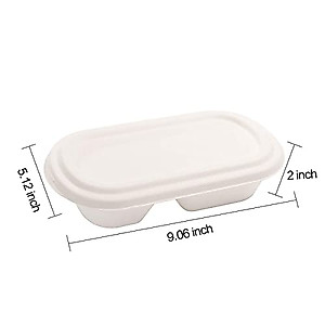 WELLIFE 60 Pack Biodegradable Food Containers, Two-Compartment Compostable Food Containers with Lids, Biodegradable Microwaveable Takeout Boxes 26OZ, Bento Boxes Made of Sugar Cane Fibers